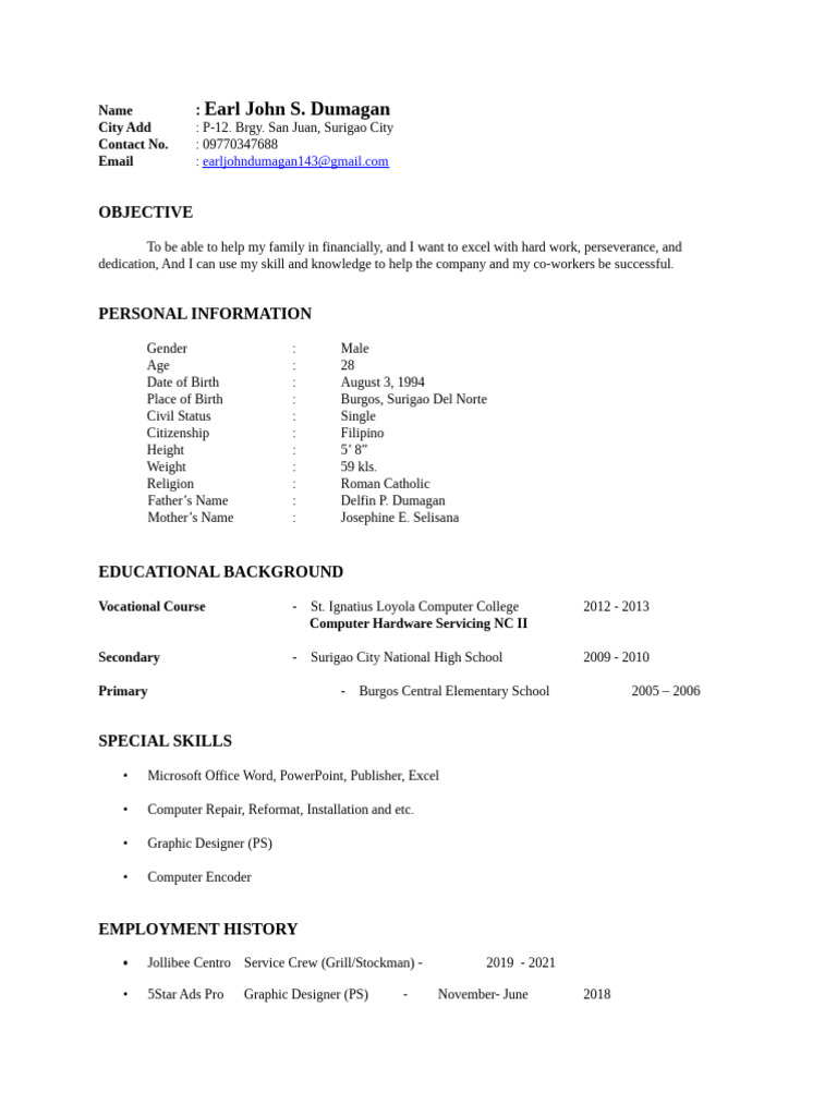 Resume-EARL 1 | PDF | Computing