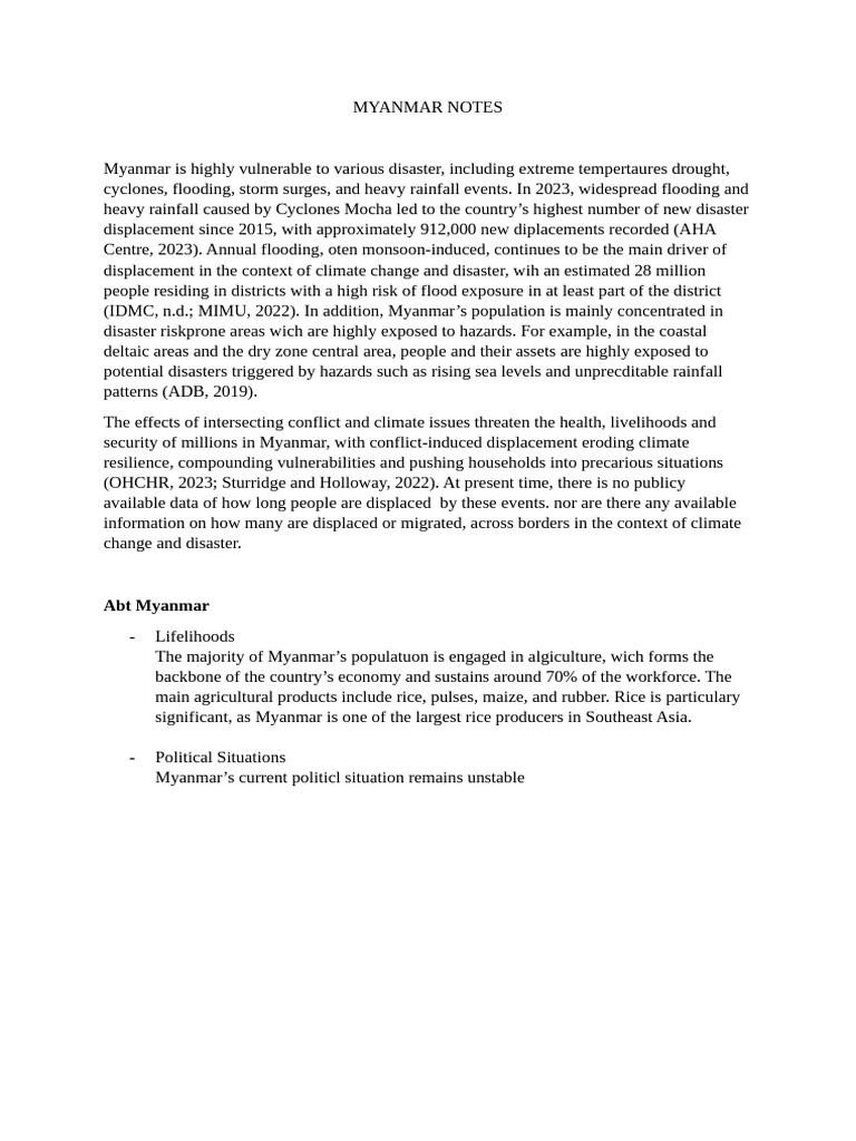 Myanmar Disaster Displacement Insights | PDF