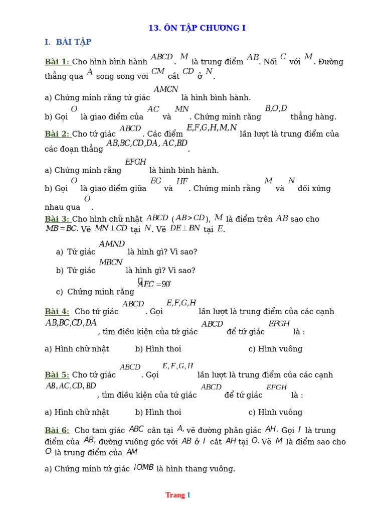 Bai Tap Hinh Lop 8 ON TAP CHUONG 1 TU GIAC | PDF