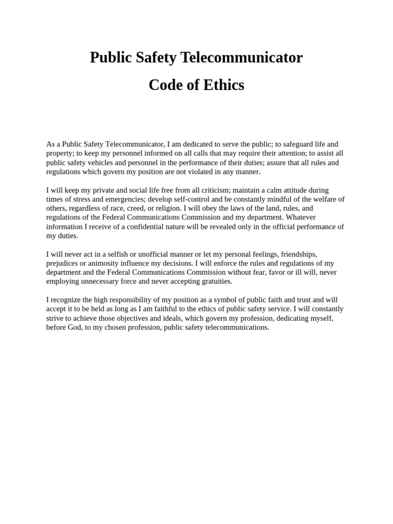 Public Safety Telecommunicator Ethics | PDF