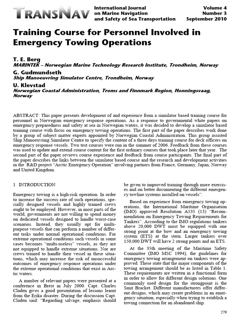 Emergency Towing Operations Training | PDF | Norway | Simulation