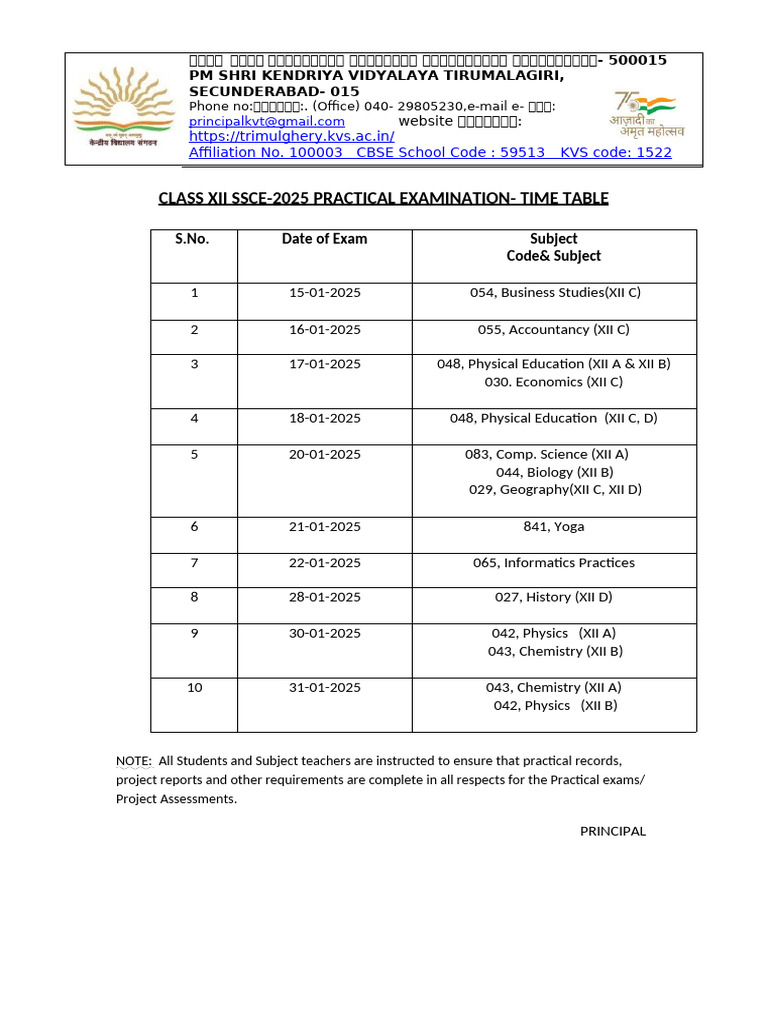 Prac Time Table Xii 2024-25 | PDF