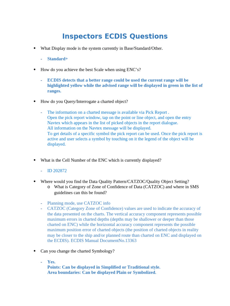 SIRE Inspectors ECDIS Questions | PDF | Computing | Navigation