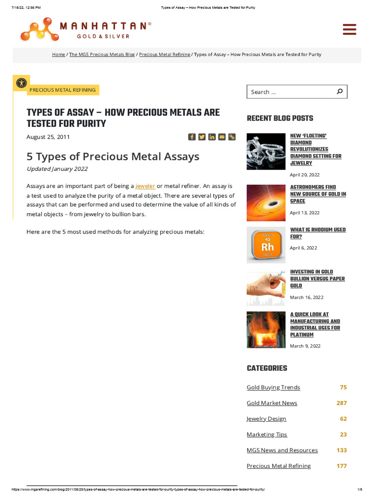 Types of Assay – How Precious Metals are Tested for Purity | PDF ...