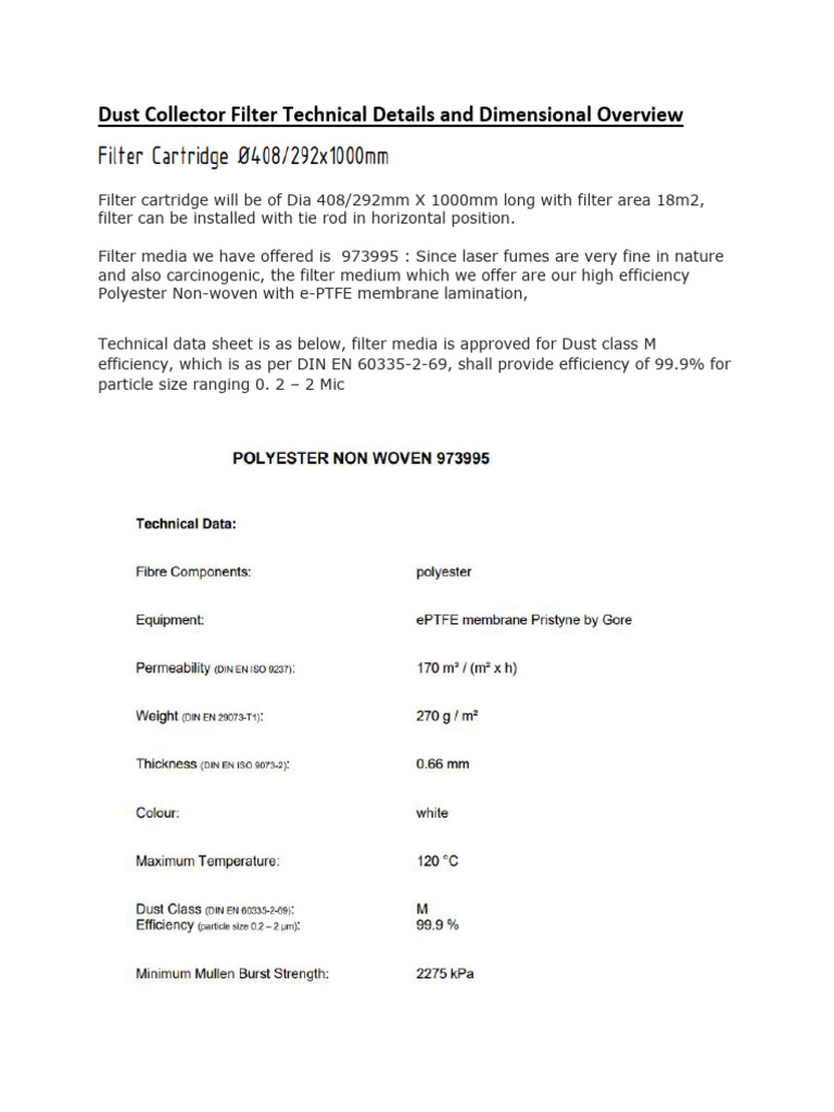 Dust Collector Filter Technical Details and Dimensional Overview | PDF