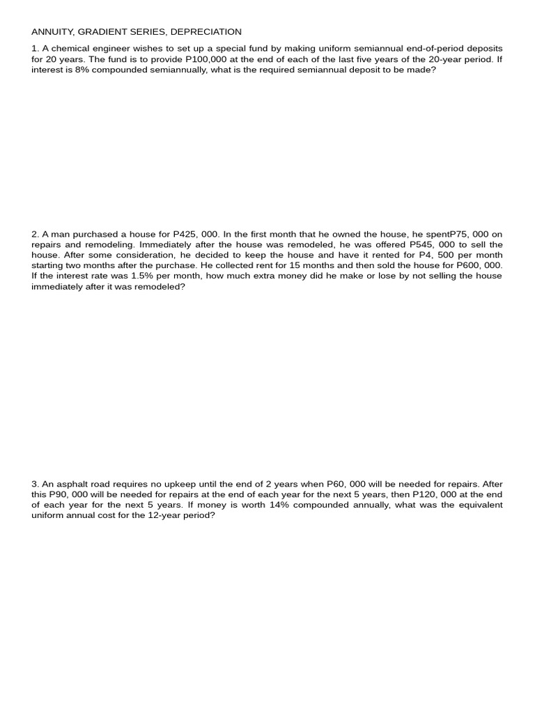 Annuity, Gradient Series, Depreciation | PDF | Depreciation | Interest