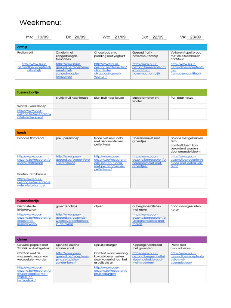 Weekmenu | PDF