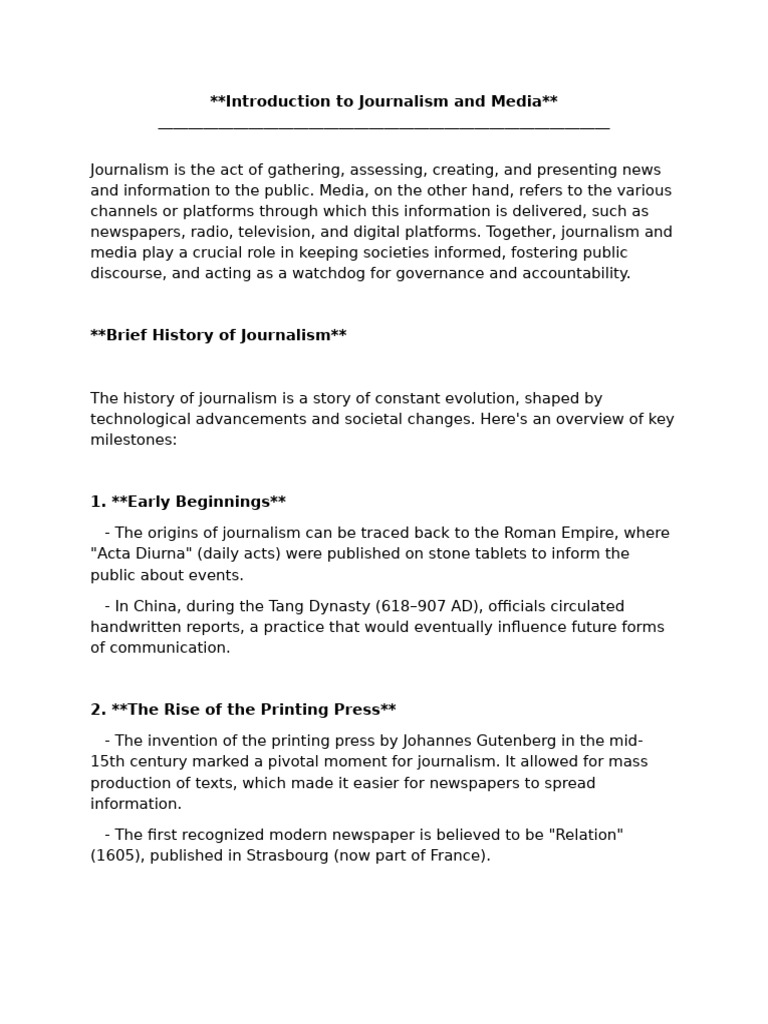 Introduction To Journalism and Media | PDF | Journalism | Newspapers