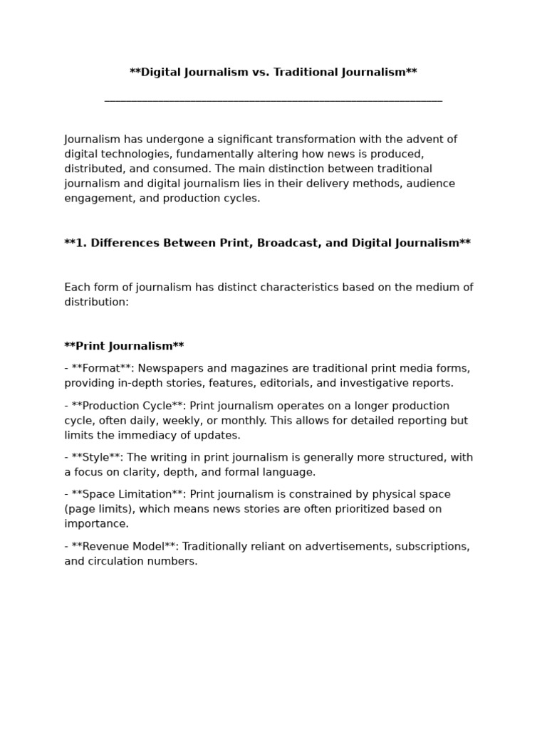 Digital vs. Traditional Journalism Insights | PDF | Journalism | Social ...
