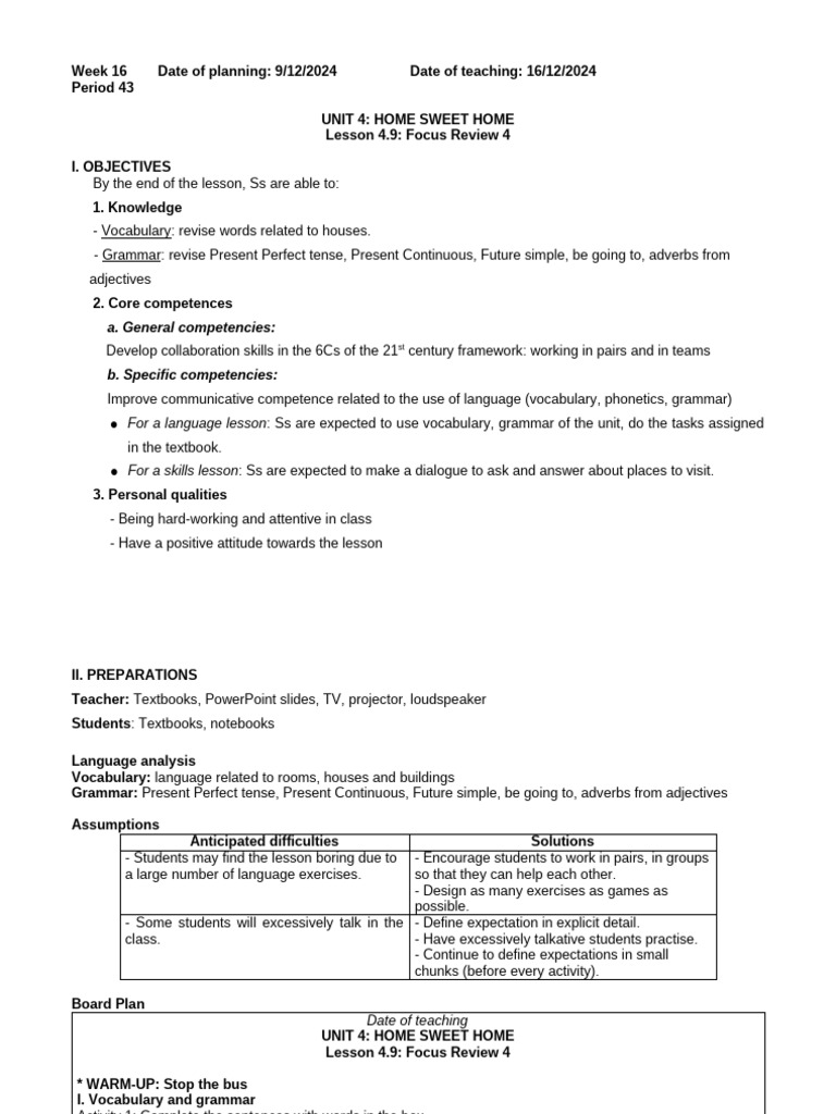 ED10-Unit 4-L4.9 FOCUS REVIEW 4 | PDF | English Language | Language Mechanics