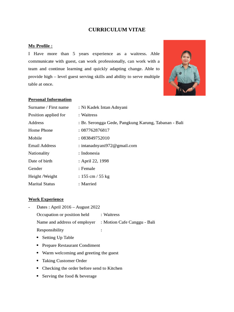 CV Ni Kadek Intan Adnyani (1) | PDF