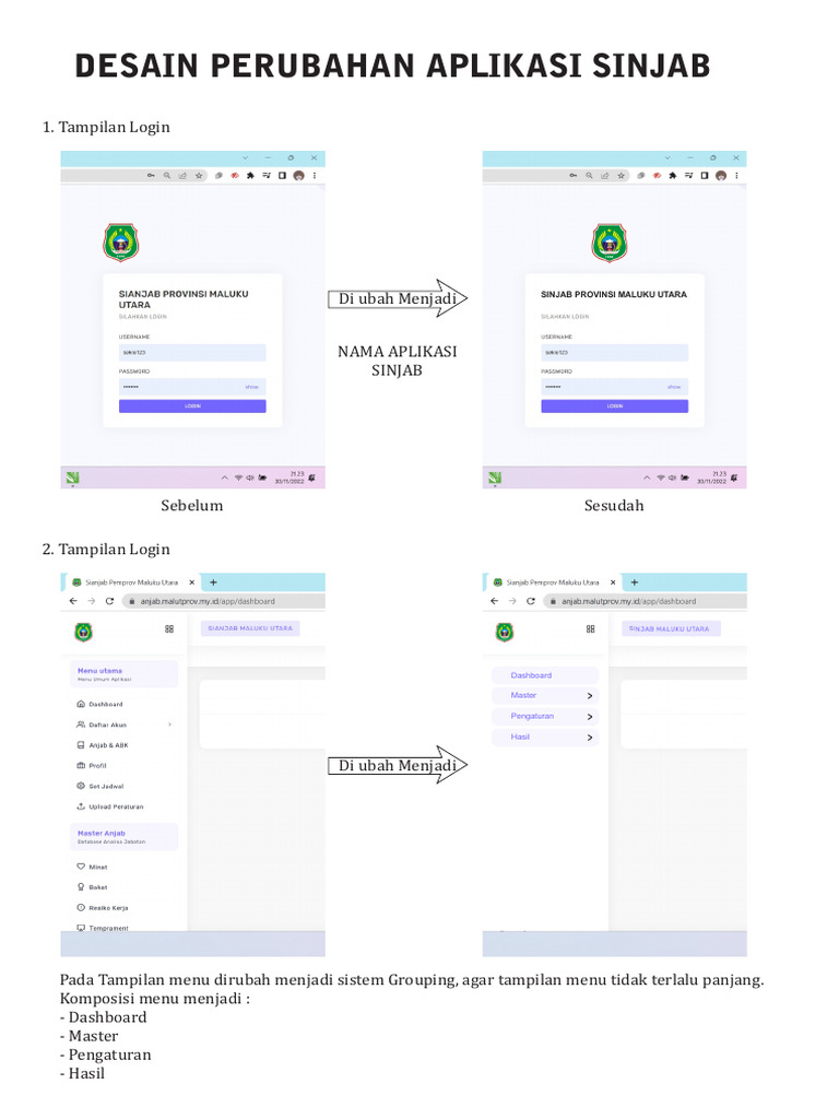 Perubahan Aplikasi Sinjab | PDF