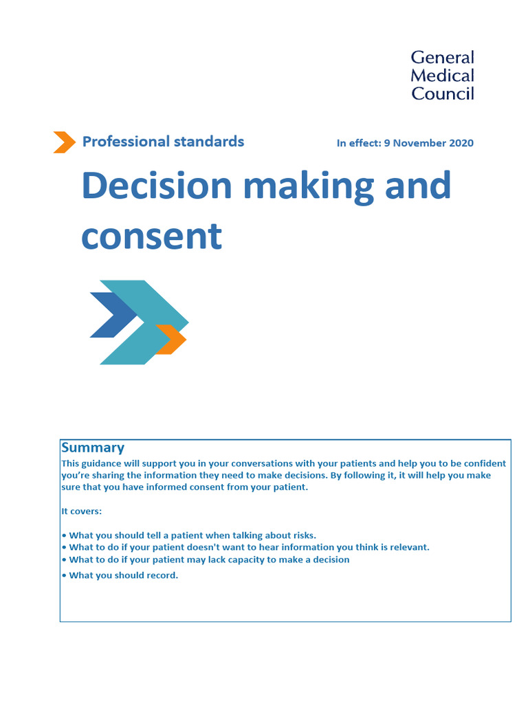 GMC Guidance for Doctors Decision Making and Consent English PDF ...