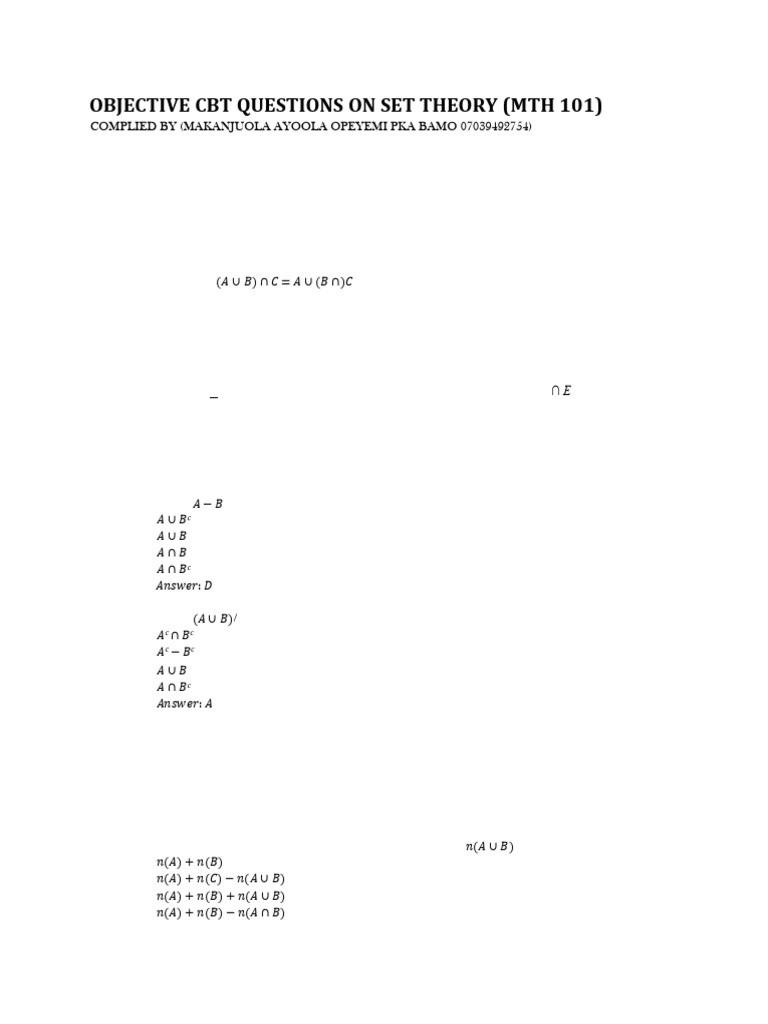 Mth 101 Past Questions by p Sc l0 | PDF | Abstract Algebra | Arithmetic