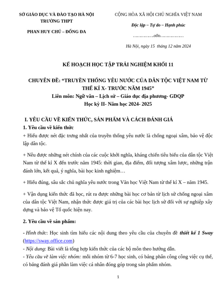 2024. K11. KH TRẢI NGHIỆM BẢO TÀNG LSVN | PDF