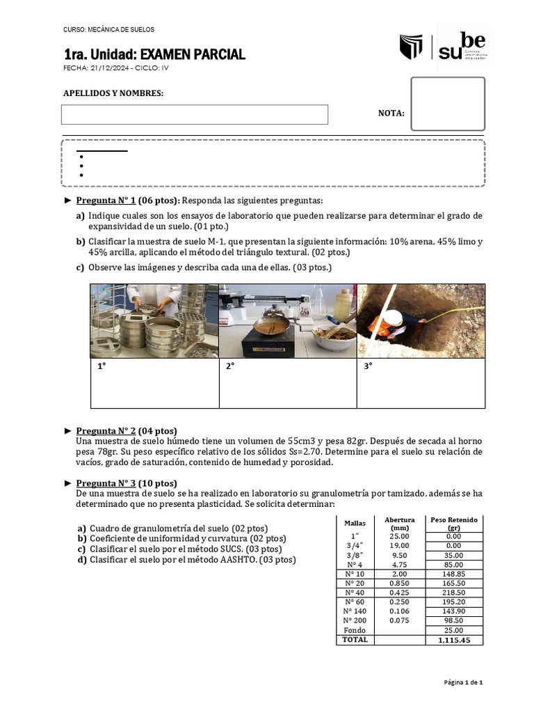 Examen Parcial (21-12-2024) | PDF | Ciencias de la Tierra | Suelo