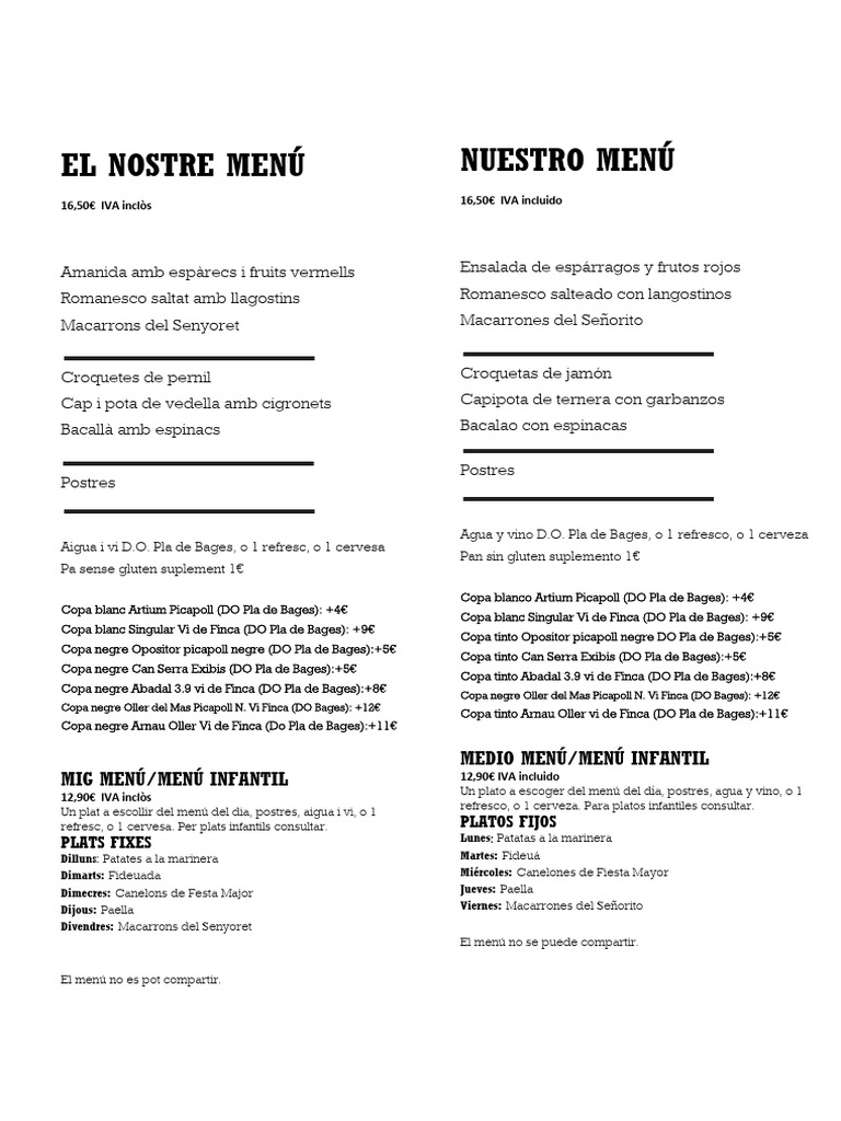 Menu Del Dia 1 | PDF | Cocinando | Cocina europea