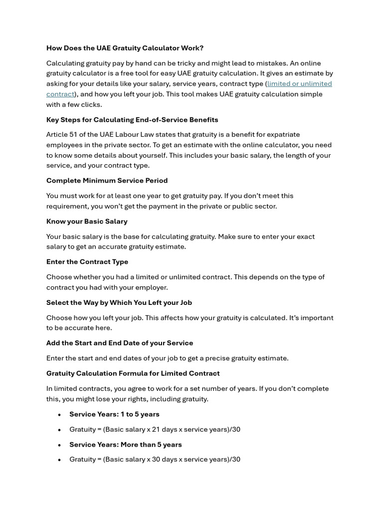 How Does The UAE Gratuity Calculator Work | PDF