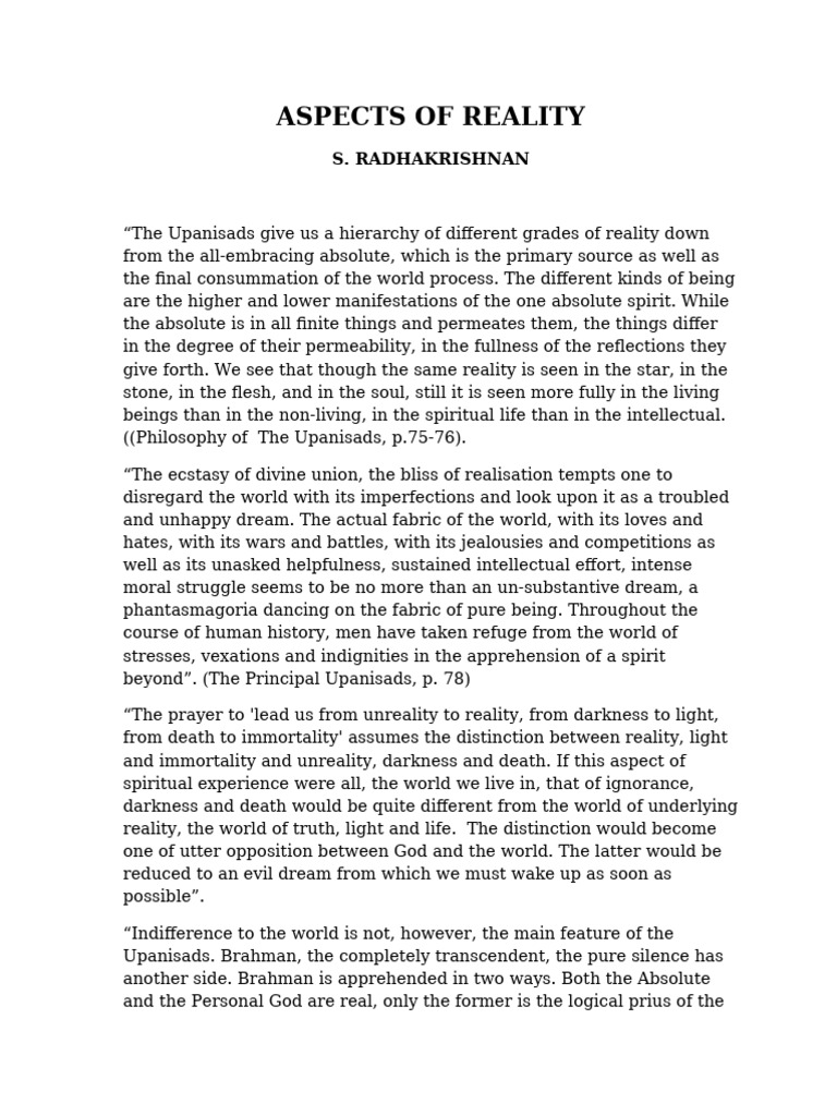 Aspects of Reality | PDF | Brahman | Ātman (Hinduism)
