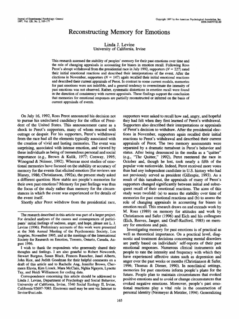 Reconstructing Memory For Emotions | PDF | Emotions | Affect (Psychology)