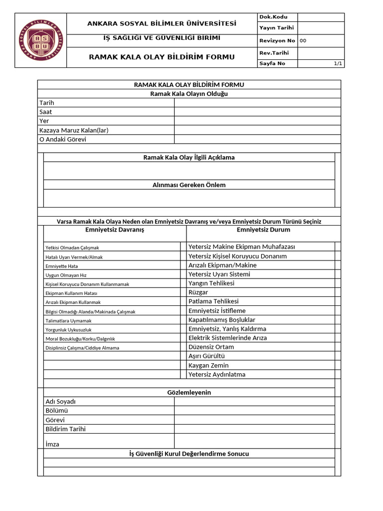 Ramak Kala Olay Bildirim Formu | PDF
