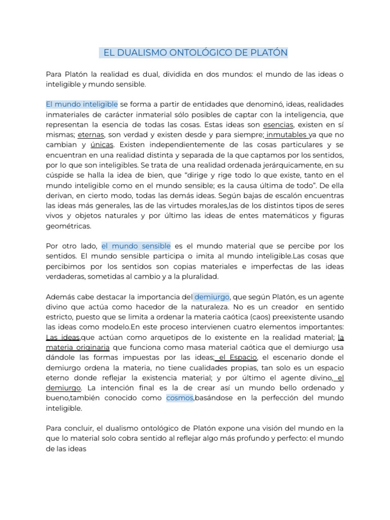 El Dualismo Ontológico de Platón | PDF | Platón | Ontología