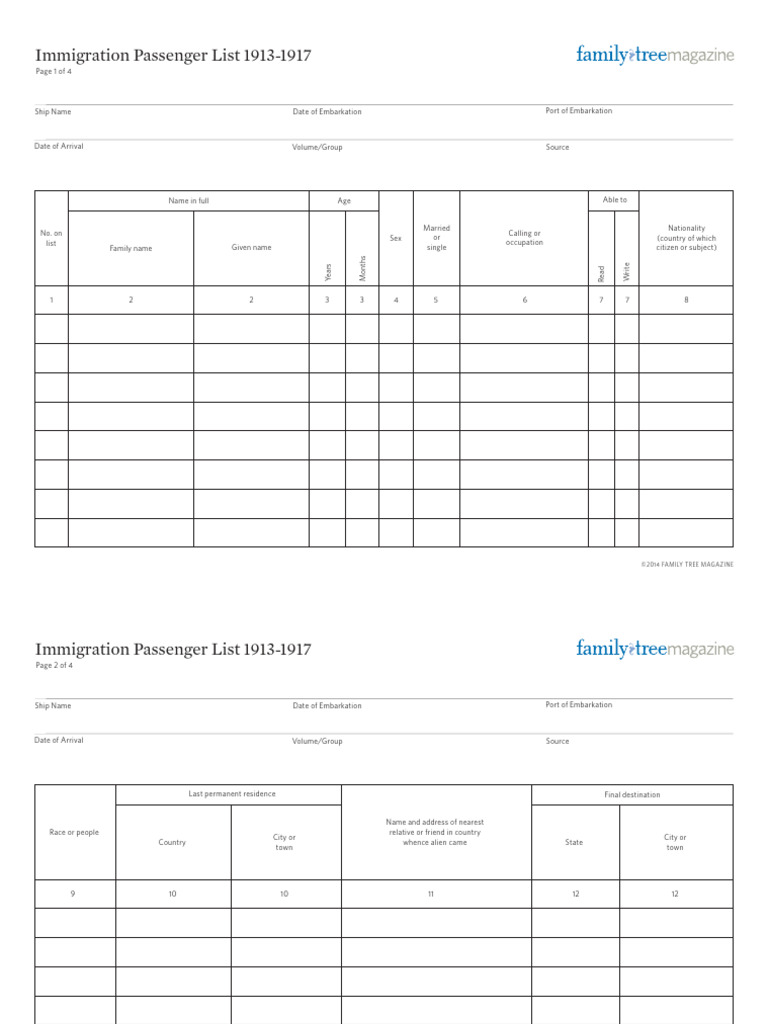 1913-1917 Immigration Passenger List | PDF | Immigration | Human Migration
