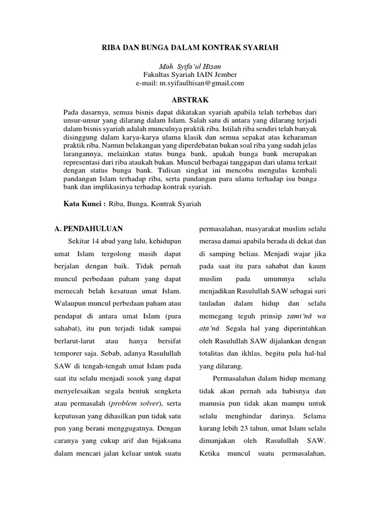 Riba Dan Bunga Dalam Kontrak Syariah | PDF