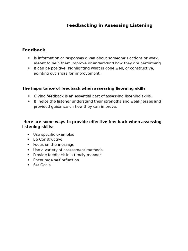 Effective Feedback for Listening Skills | PDF