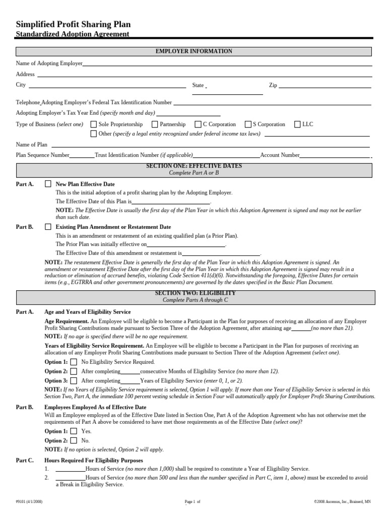 Simplified Profit Sharing Plan Agreement | PDF | Employment | Vesting