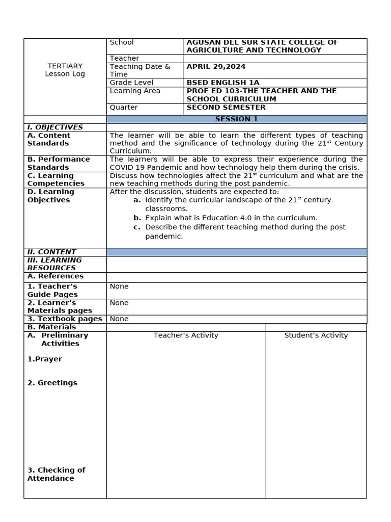 Module 8 Lesson Plan 1 | PDF | Curriculum | Teachers
