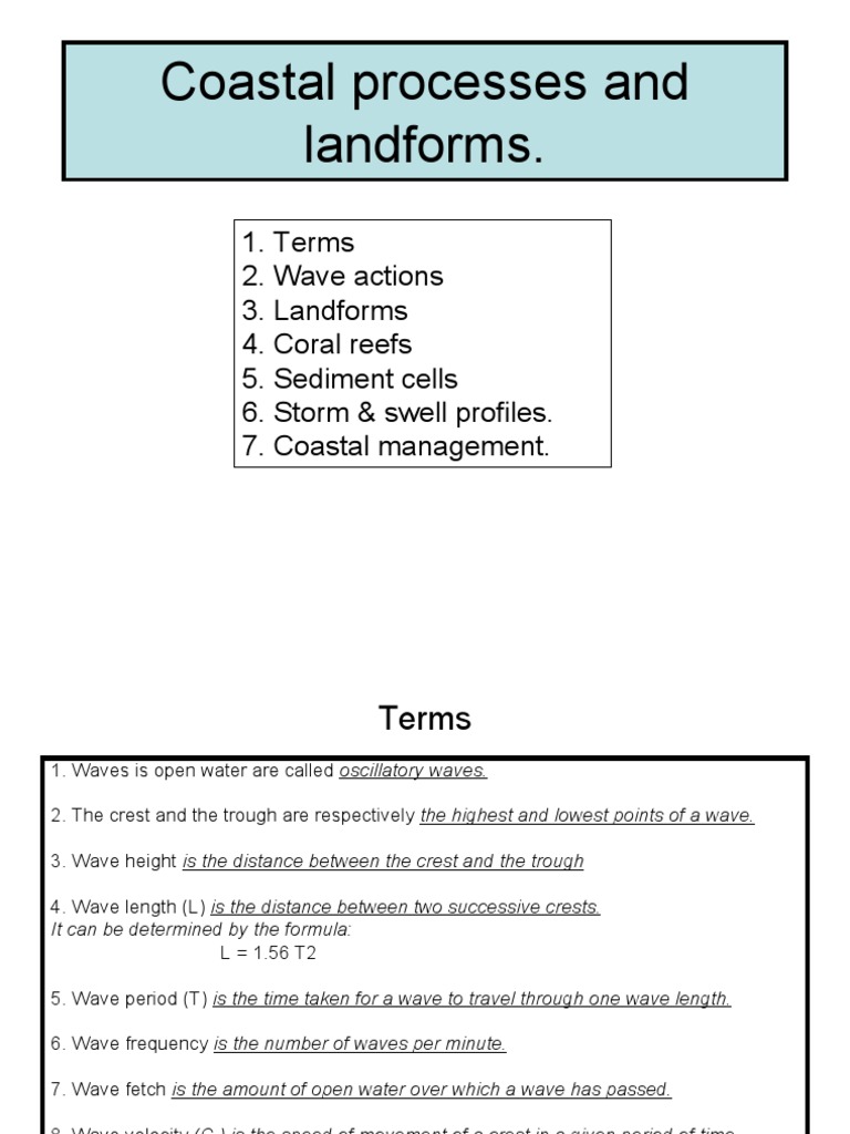 Coastal Processes and Landforms | PDF | Beach | Shoal