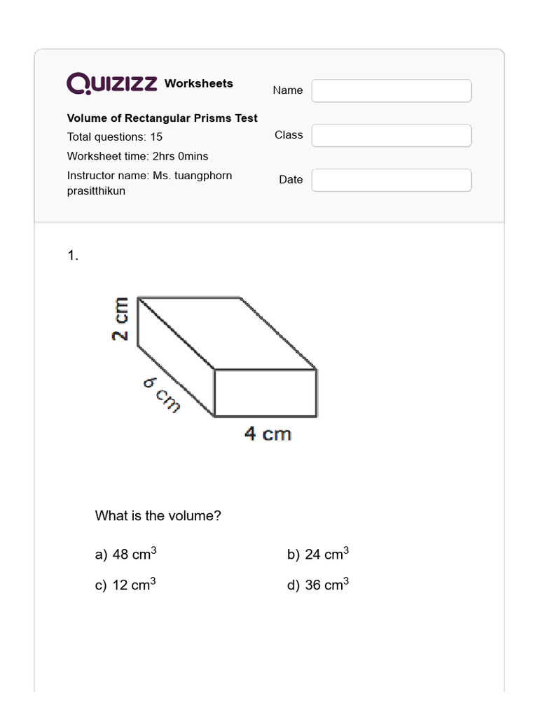 Volume of Rectangular Prisms Test | PDF | Volume | Geometric Measurement
