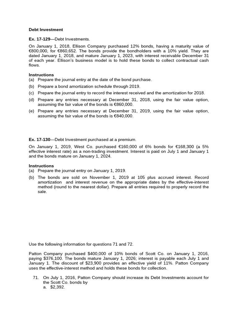 Debt Investment Journal Entries and Analysis | PDF | Bonds (Finance ...