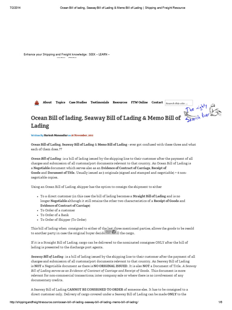 Ocean Bill of Lading, Seaway Bill of Lading & Memo Bill of Lading ...
