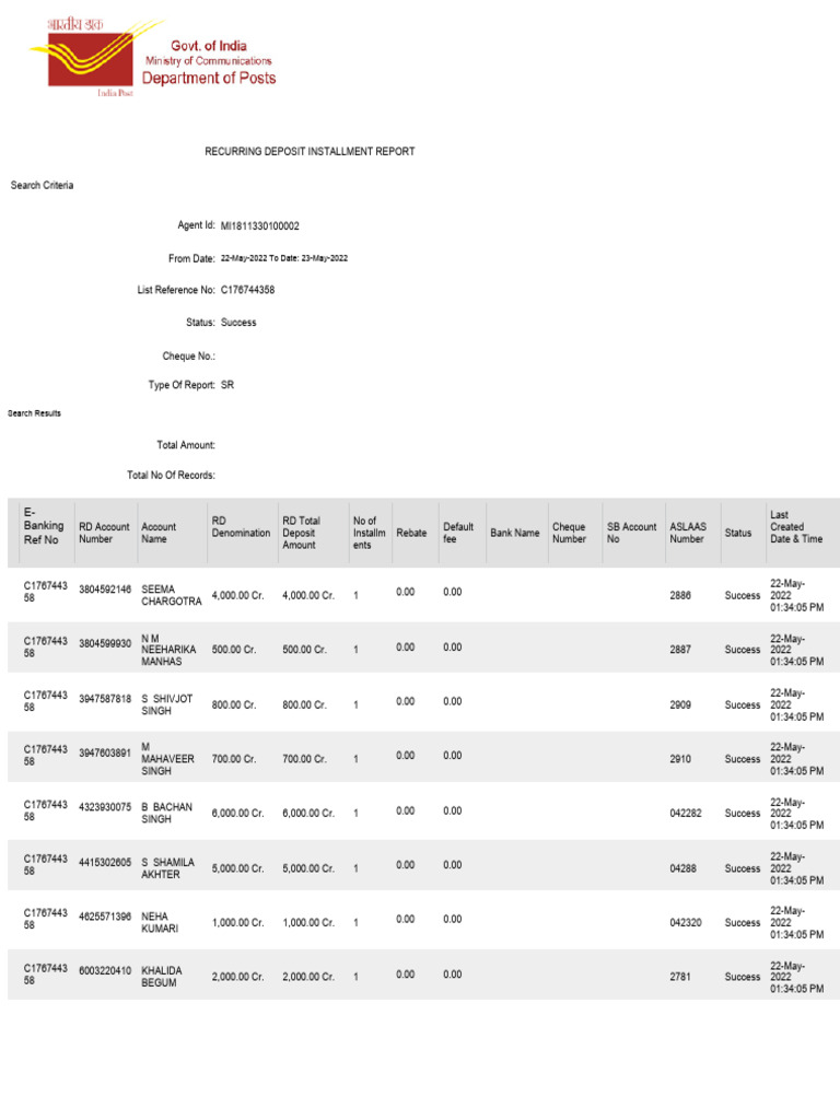 Recurring Deposit Installment Summary | PDF
