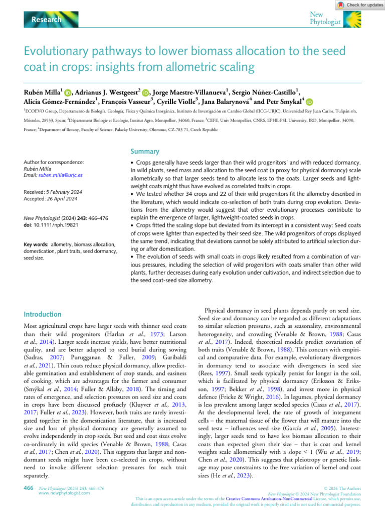 New Phytologist - 2024 - Milla - Evolutionary Pathways To Lower Biomass ...