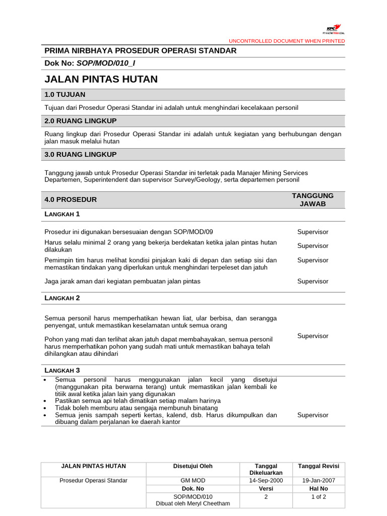 SOP-MOD-010ind-Jalan Pintas Hutan | PDF