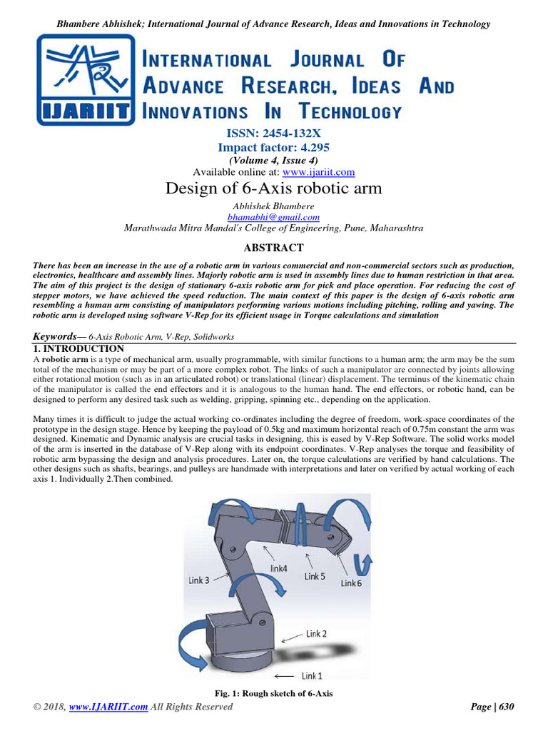 Design of a 6-Axis Robotic Arm | PDF | Robotics | Mechanical Engineering
