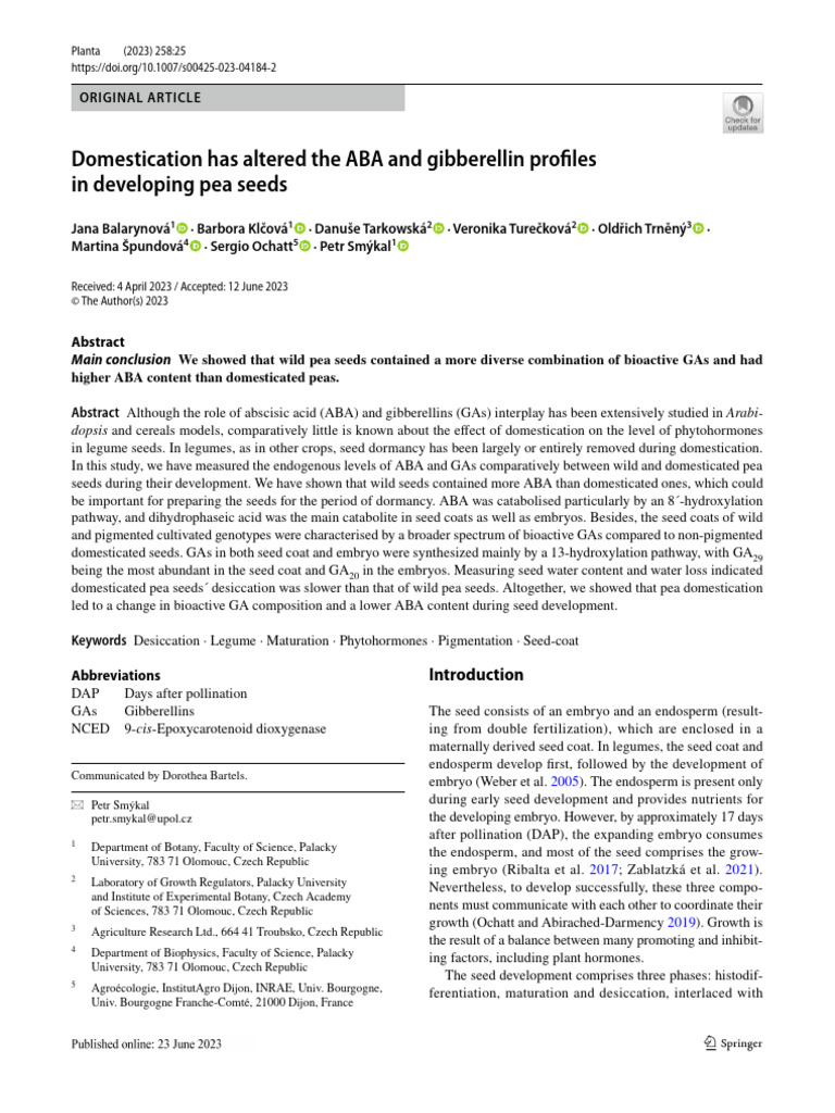 Planta 2023 - Hormones and Pea Seeds | PDF | Seed | Plant Hormone