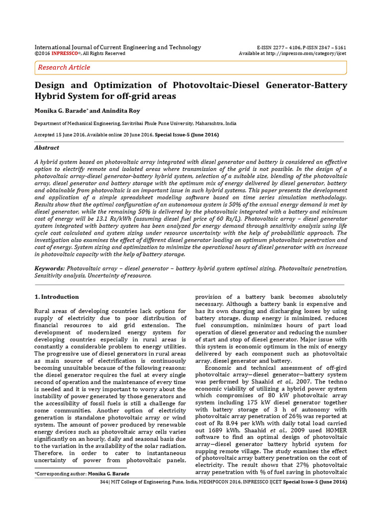 Design and Optimization of Photovoltaic | PDF | Photovoltaic System ...