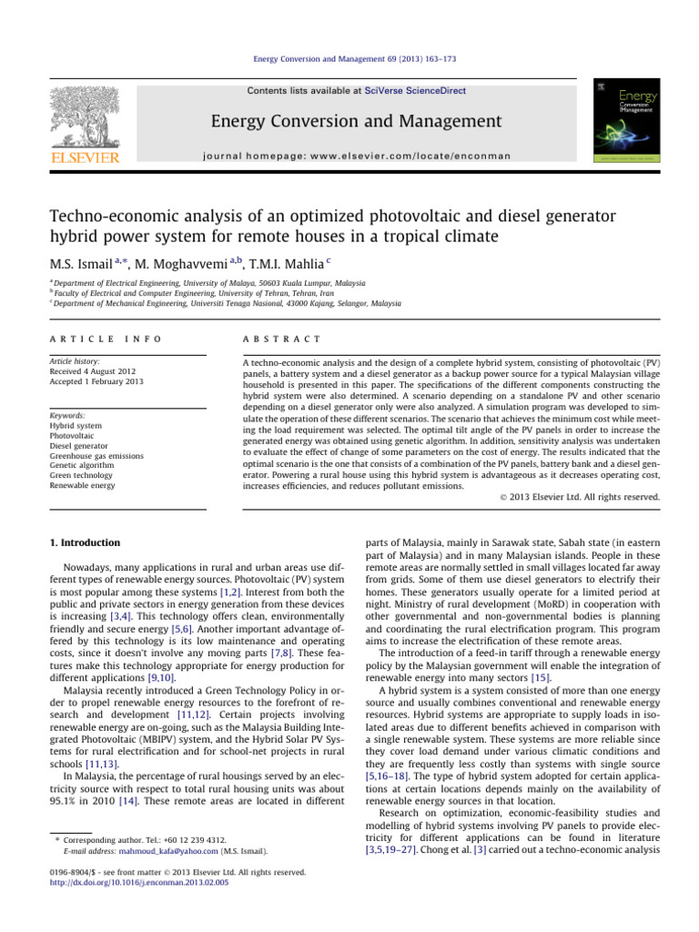 Techno-Economic Analysis of An Optimized Photovoltaic and Diesel ...