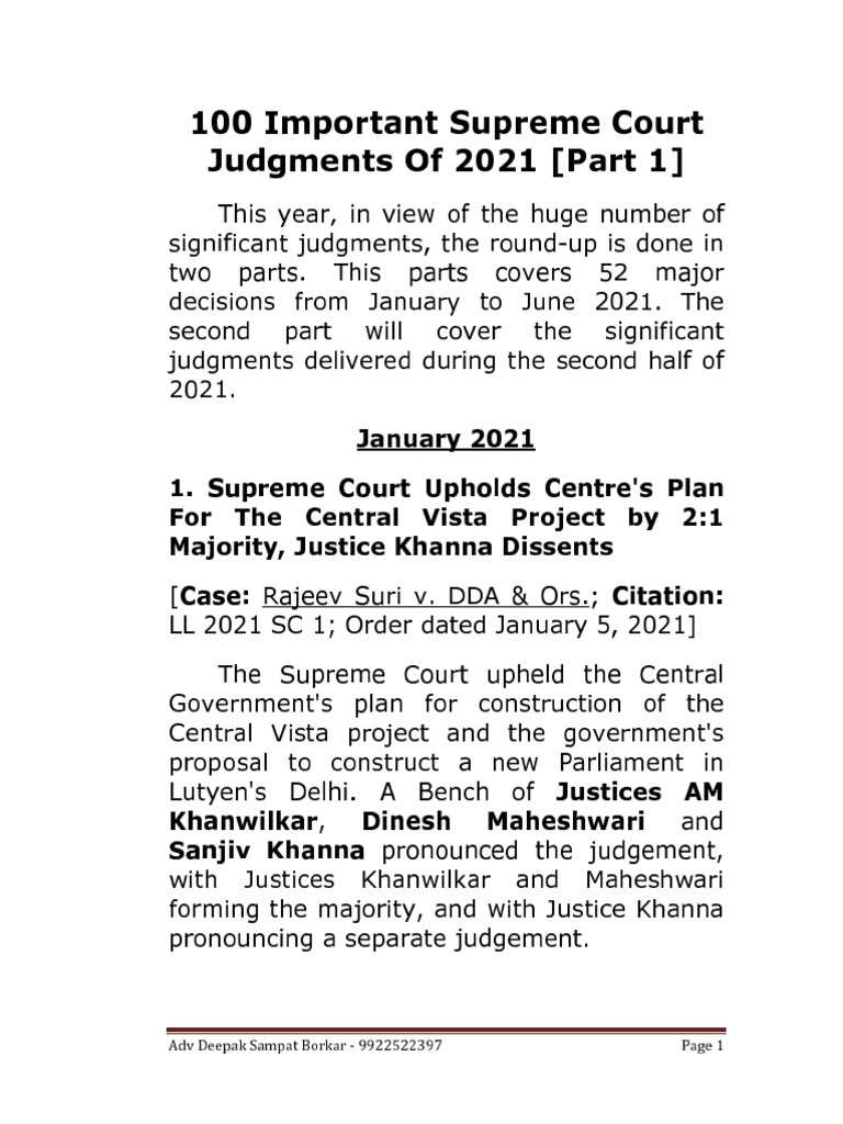 100 Important Supreme Courts Judgment in 2021 | PDF | Bankruptcy | Judgment (Law)