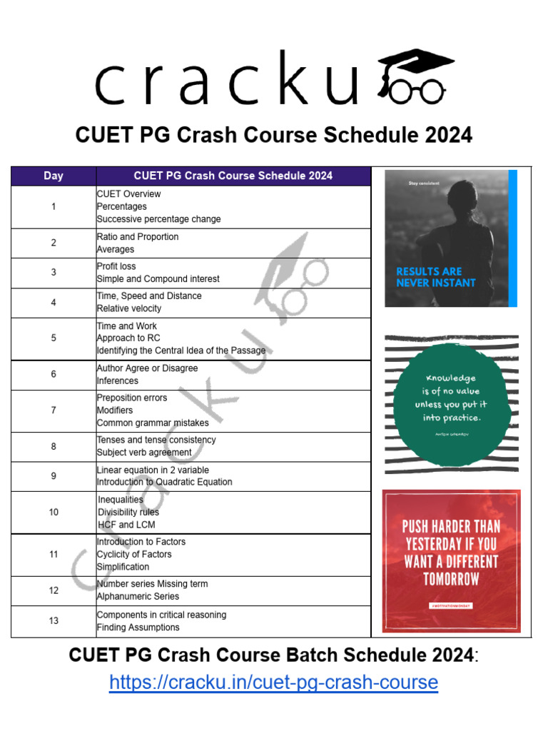 CUET PG 2024 Crash Course Schedule | PDF
