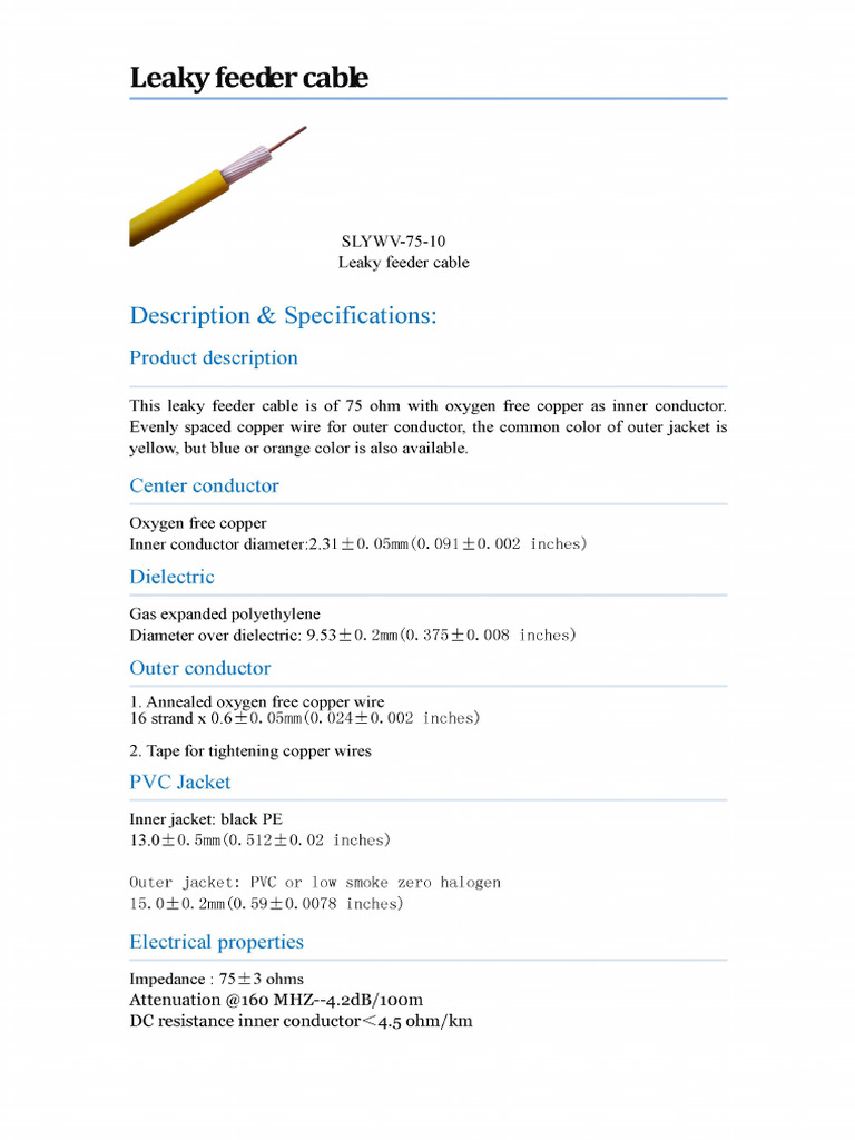 Leaky Feeder Cable SPEC. | PDF