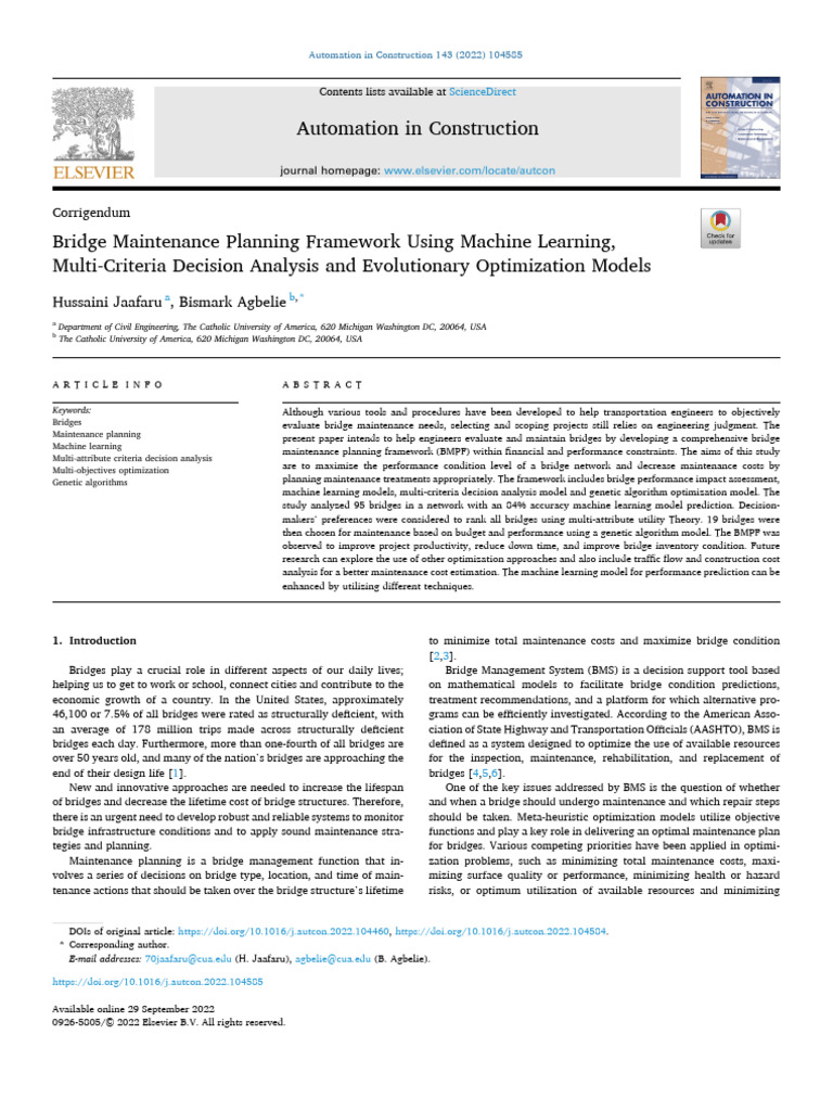 Bridge-Maintenance-planning Framework Using Machine Learning, MCDA ...