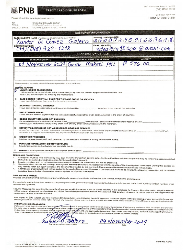 New PNB Dispute Form | PDF