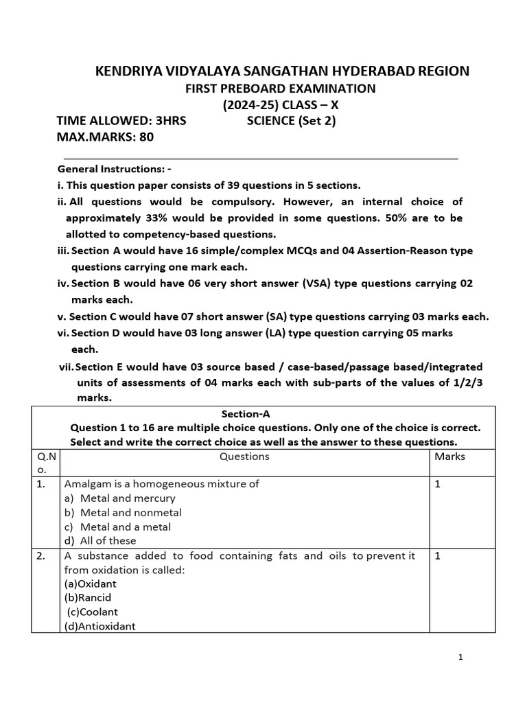 Class X Science Preboard Exam 2024-25 | PDF | Reproduction | Electrical ...