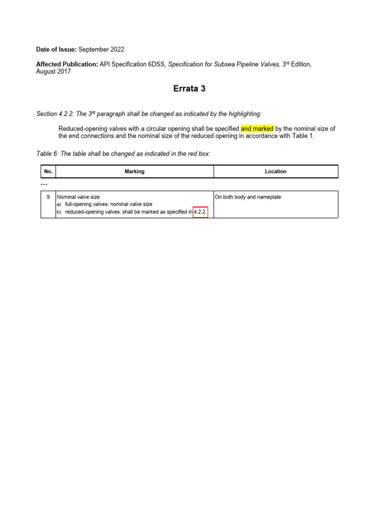 API Spec 6dss 3rd - Errata 3 Sept. 2022 | PDF