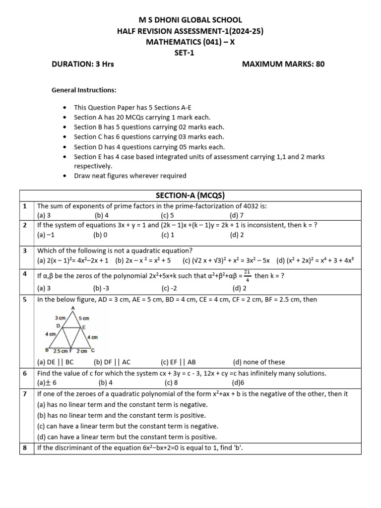 G X - Math - Half Rev 1 - Set 1 | PDF | Circle | Triangle